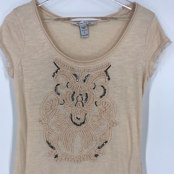 American Rag | Tops | American Rag Peach Embellished Top With Lace Hem ...